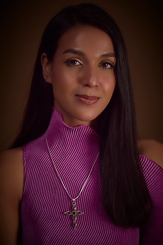 White Finish Semi-Precious Cut Stone Cross Pendant Chain Necklace In ...