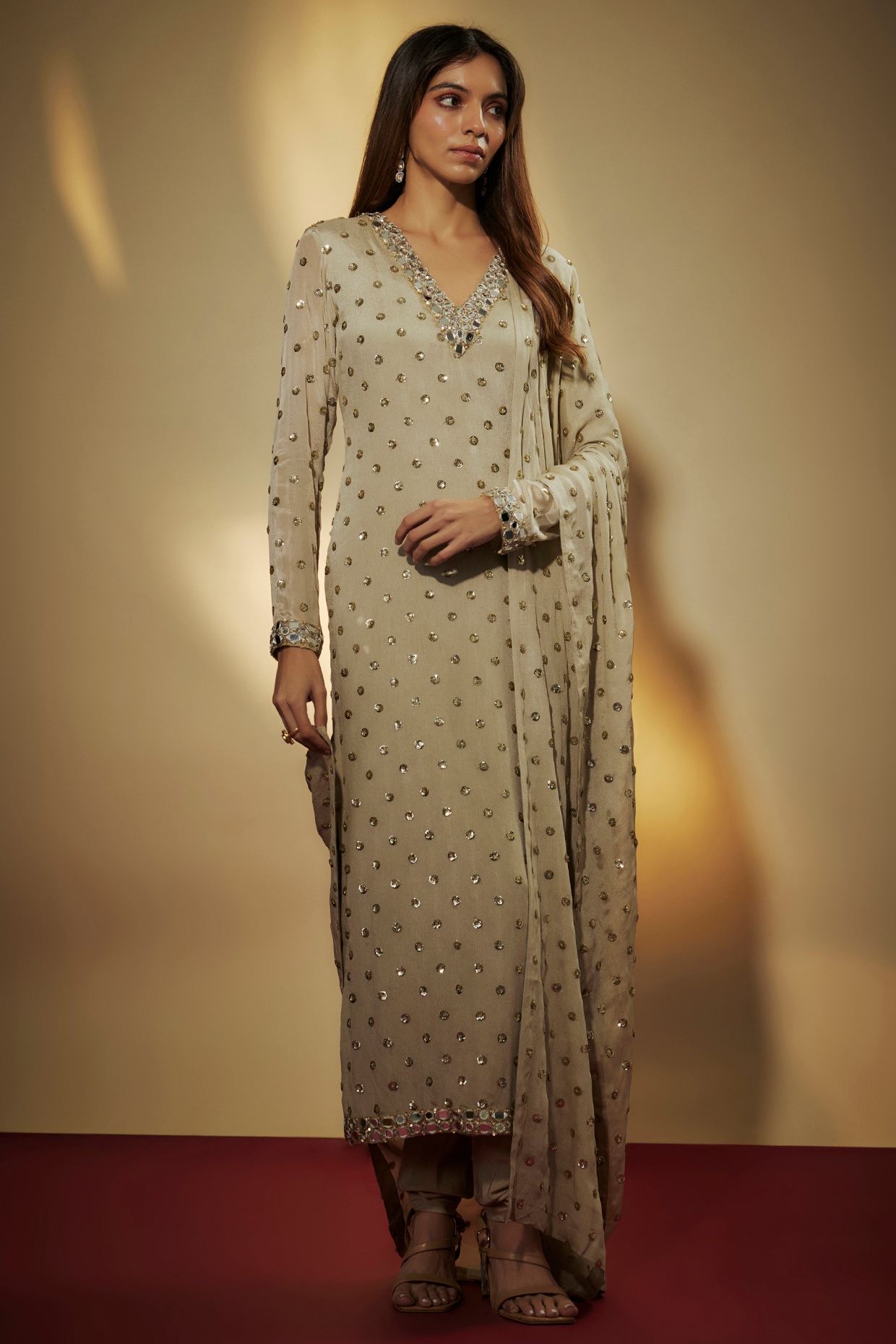 Grey Viscose Mirror Embroidered Kurta Set by VANA ETHNICS at Pernia's ...