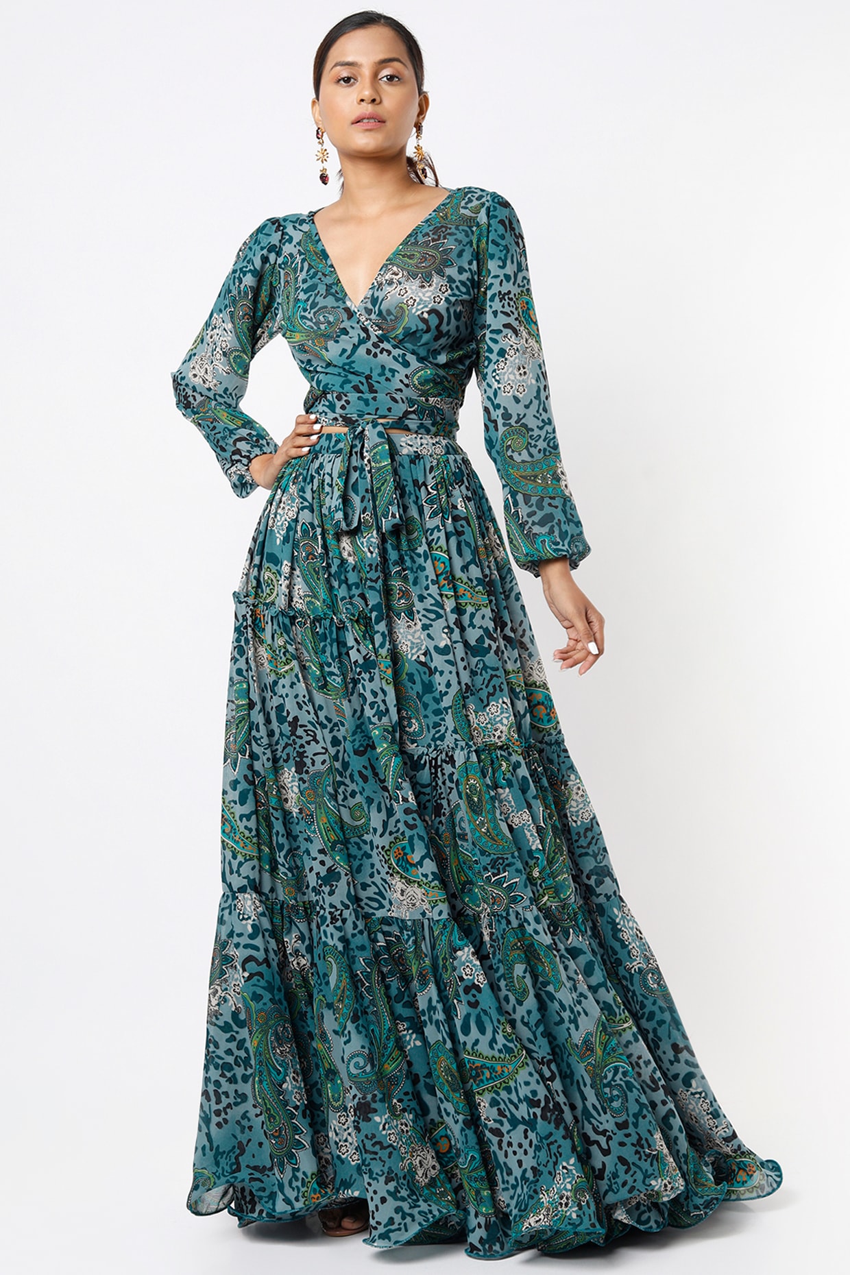 Blue Georgette Printed Skirt Set For Girls by VANA ETHNICS KIDS at Pernia's Pop Up Shop 2025