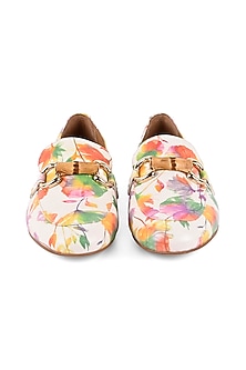 Multi-Colored Leather Floral Printed Loafers by VANILLA MOON at Pernia ...