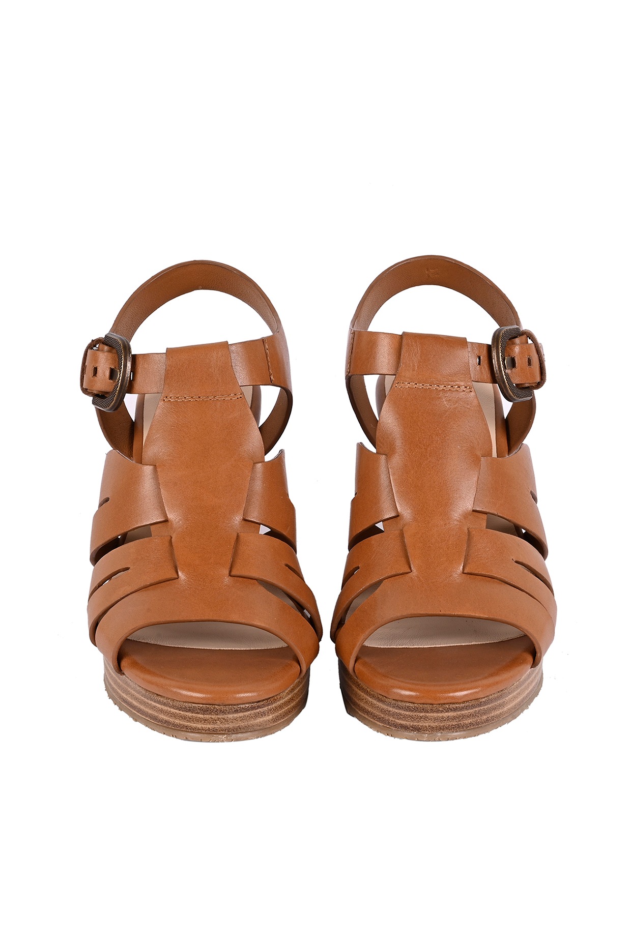 Tan Leather Wedges by VANILLA MOON at Pernia's Pop Up Shop 2025