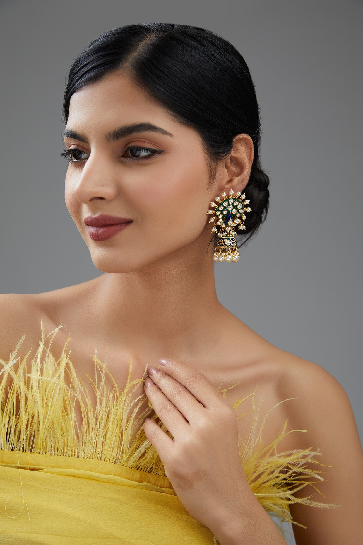 Gold Plated Kundan Polki & Blue Stone Chandbali Earrings In Sterling ...