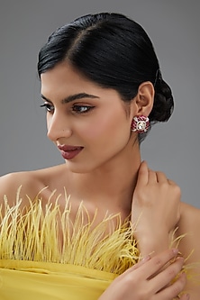 Gold Finish Polki Stone Stud Earrings In Sterling Silver Design by Varq ...