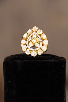 Gold Finish Kundan Polki Adjustable Ring In Sterling Silver Design by ...