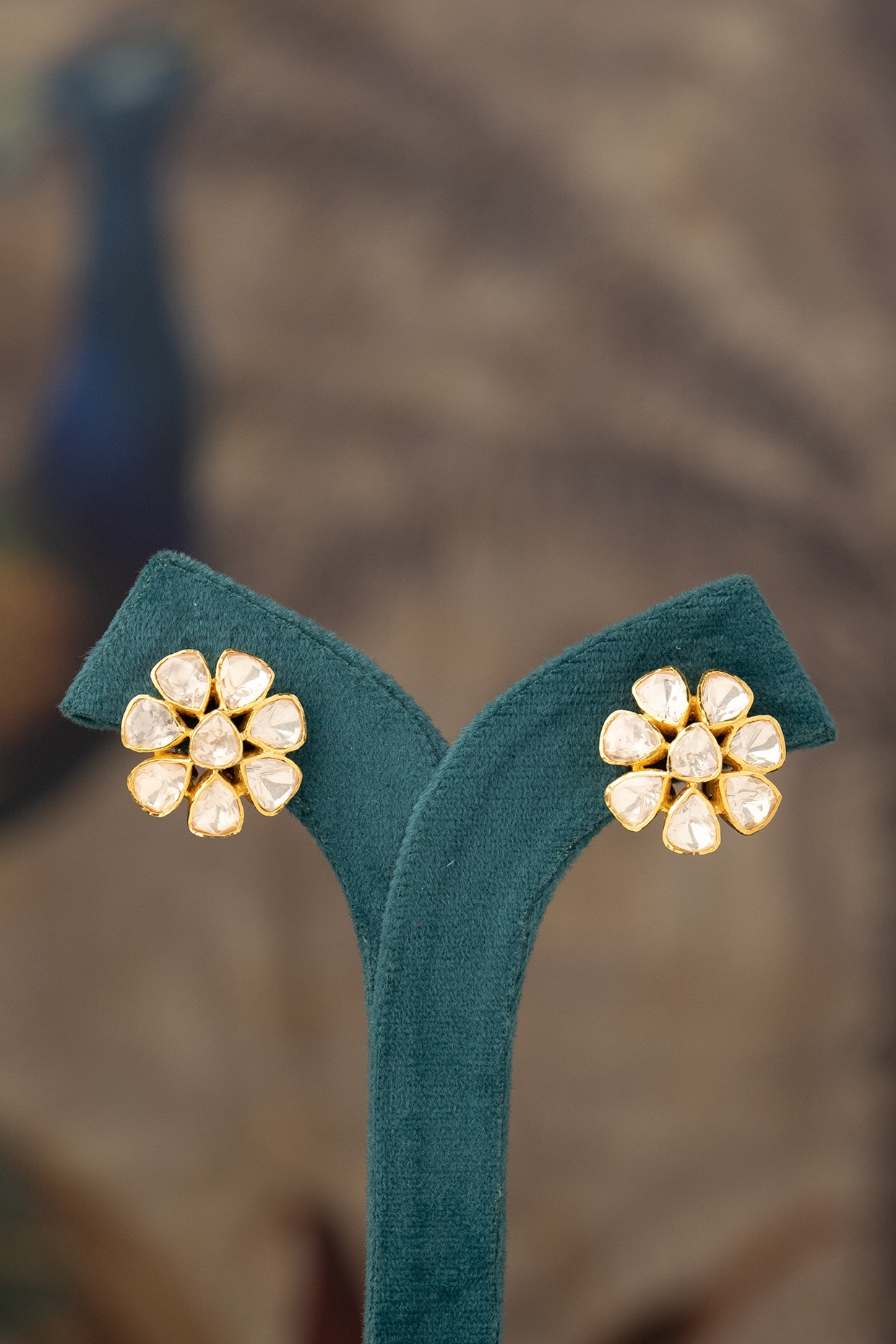 Gold Finish Kundan Polki Stud Earrings In Sterling Silver by Varq ...