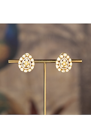 Gold Finish Kundan Polki Stud Earrings In Sterling Silver by Varq ...