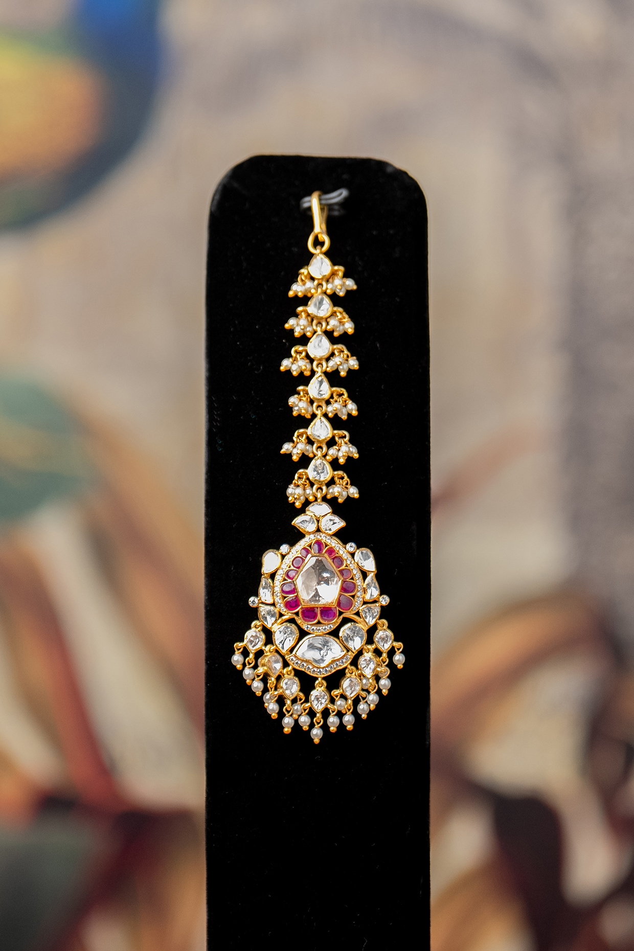 Gold Finish Moissanite Diamond & Kundan Polki Maangtikka In Sterling ...