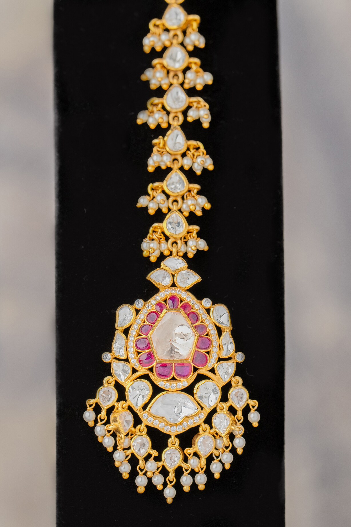Gold Finish Moissanite Diamond & Kundan Polki Maangtikka In Sterling ...