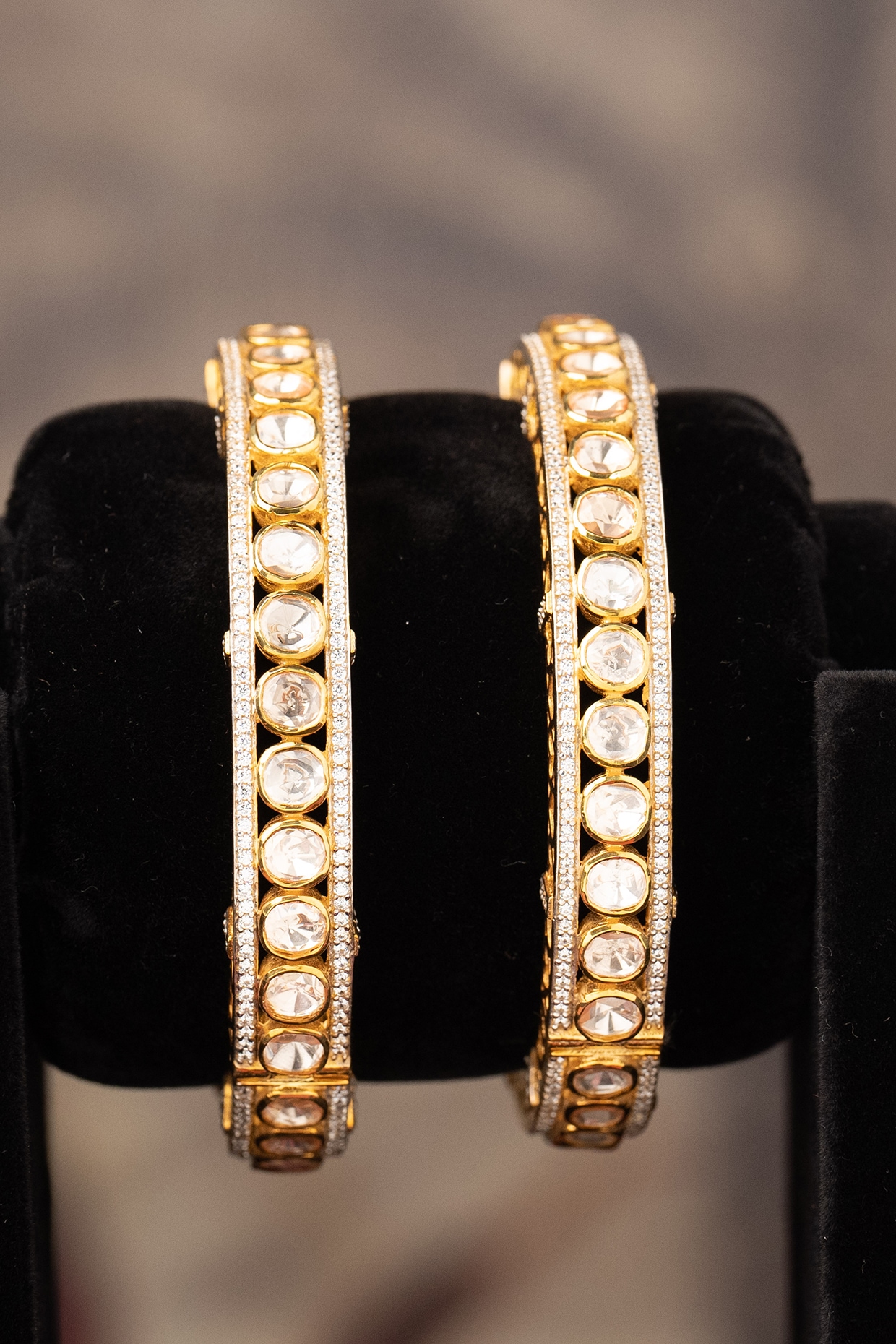 Gold Finish Moissanite Polki Bangles In Sterling Silver (Set Of 2) by ...