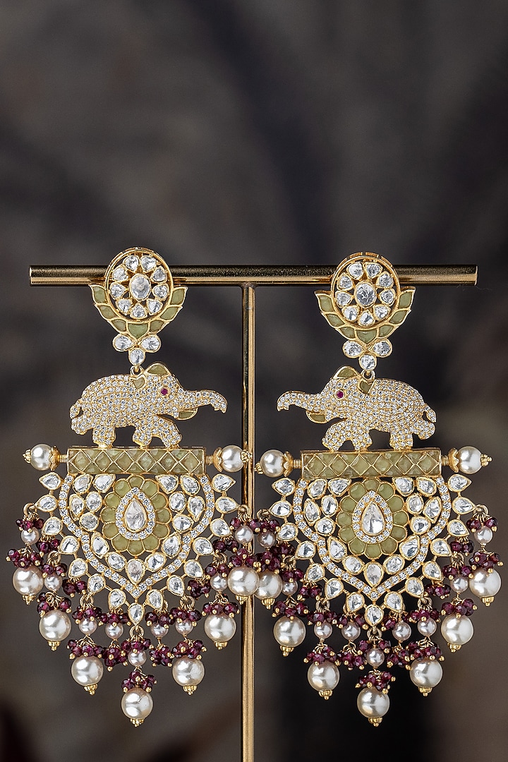 Gold Plated Moissanite Polki & Zirconia Dangler Earrings In Sterling ...