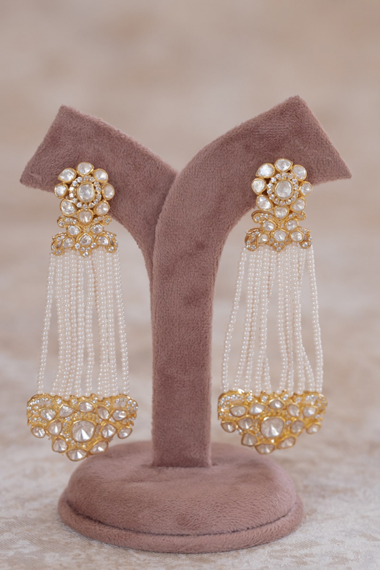 Gold Plated Moissanite Polki & Zirconia Dangler Earrings In Sterling ...