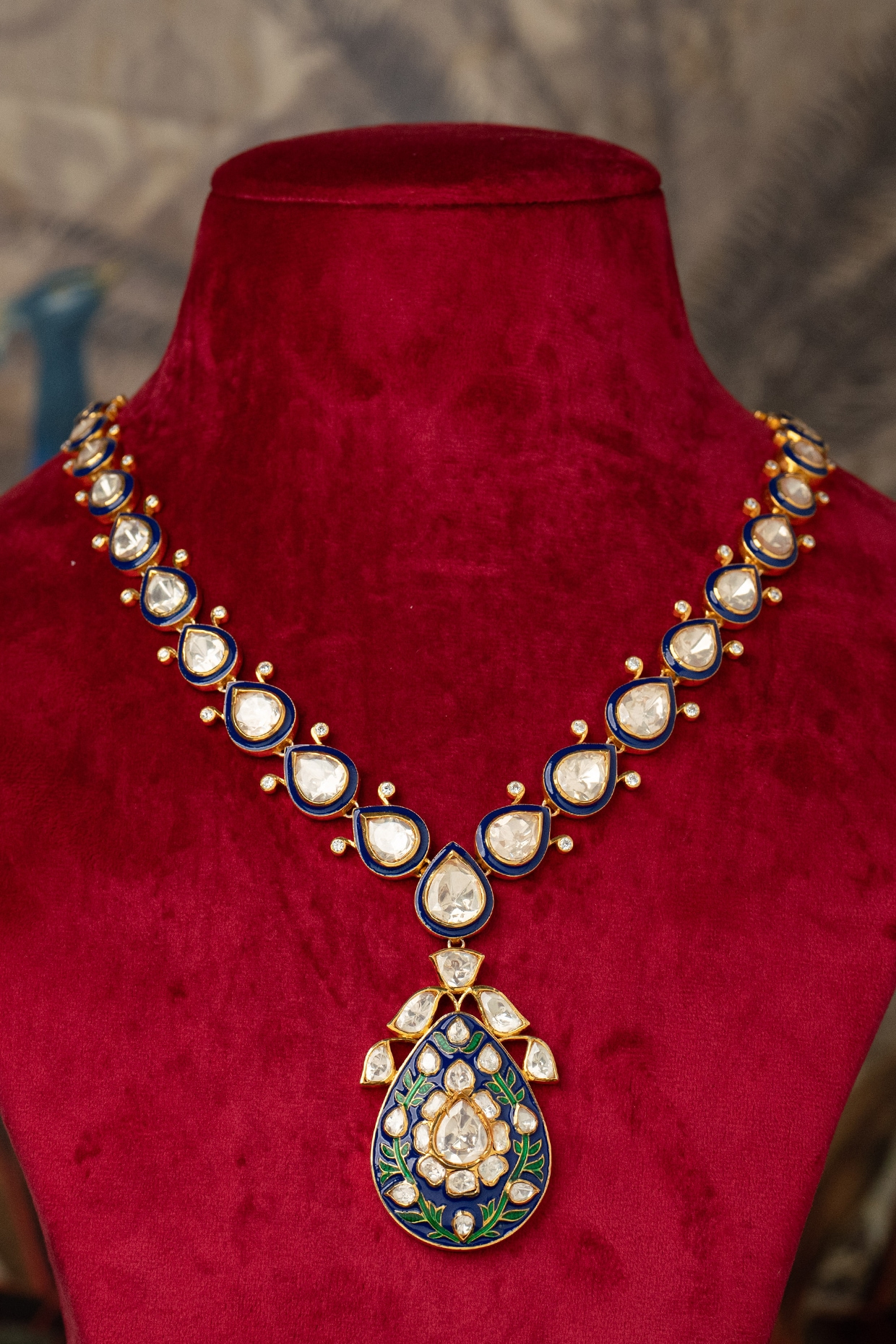 Gold Plated Blue Kundan Polki Necklace In Sterling Silver by Varq ...