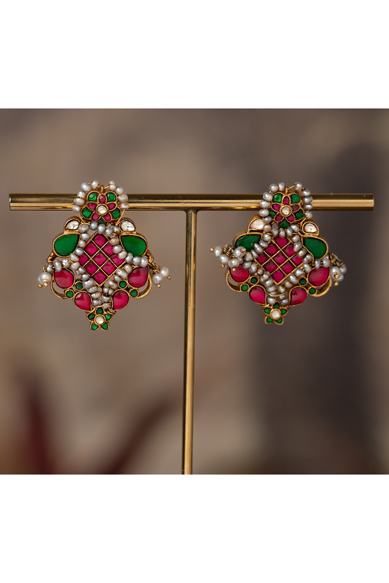 Gold Plated Multi-Colored Kundan Polki Dangler Earrings In Sterling ...
