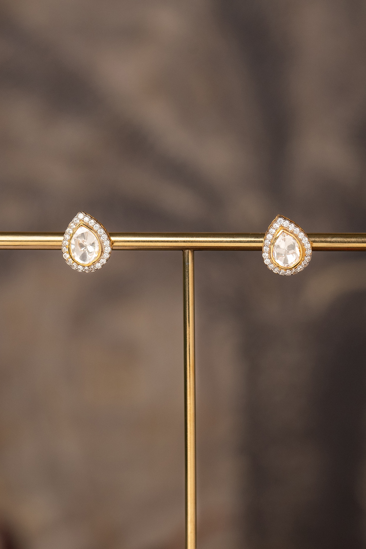 Gold Plated White Kundan Polki Stud Earrings In Sterling Silver by Varq ...