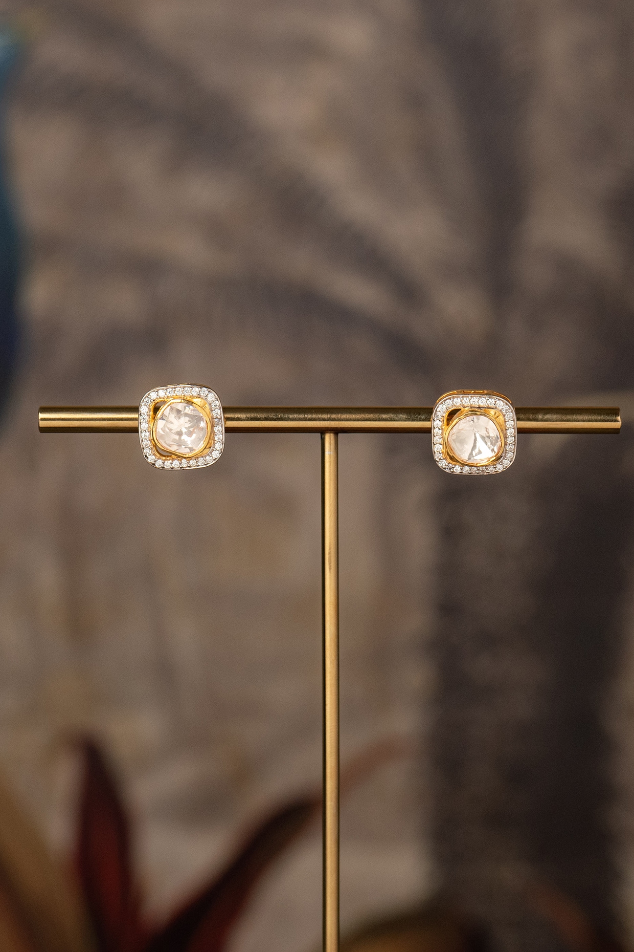 Gold Plated White Kundan Polki Stud Earrings In Sterling Silver by Varq ...