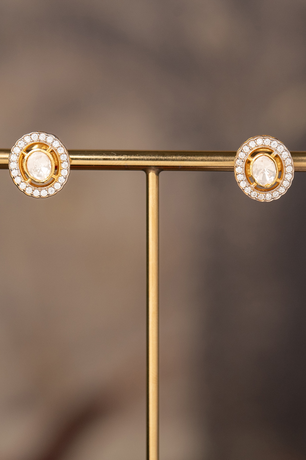 Gold Plated White Kundan Polki Stud Earrings In Sterling Silver by Varq ...