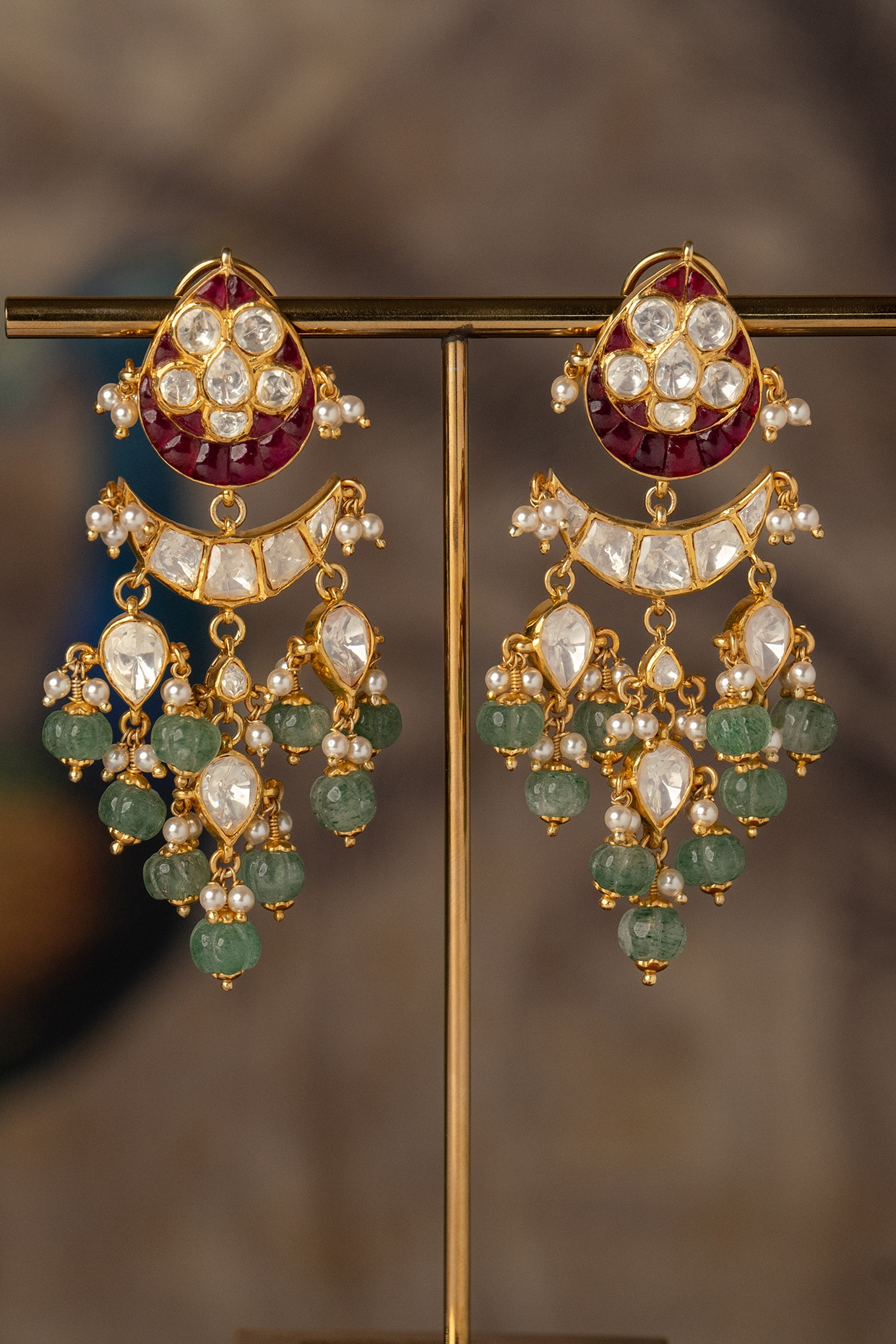 Gold Plated Multi-Colored Kundan Polki Dangler Earrings In Sterling ...