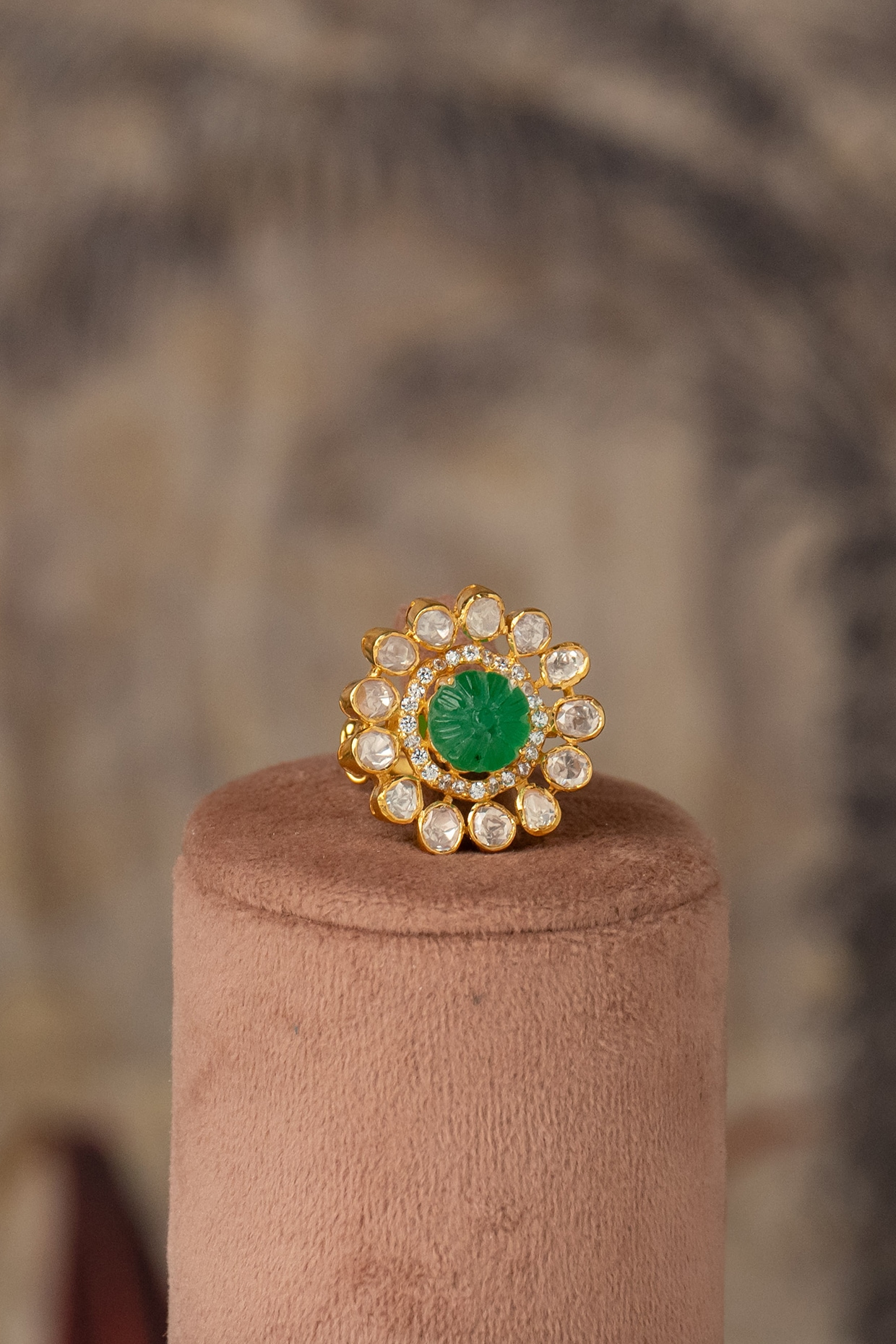 Gold Plated Green Kundan Polki Ring In Sterling Silver by Varq Jewels ...
