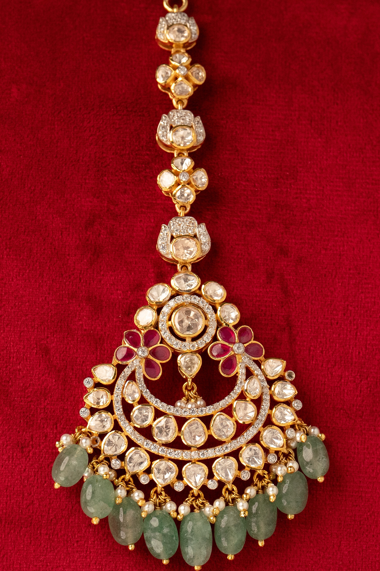 Gold Finish Moissanite Polki & Zircon Maangtikka In Sterling Silver by ...