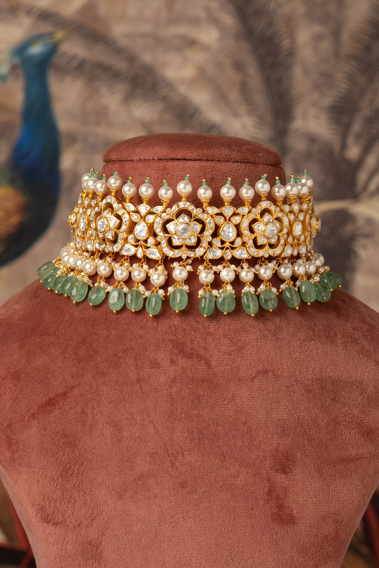 Gold Plated Green Kundan Polki Choker Necklace In Sterling Silver by ...