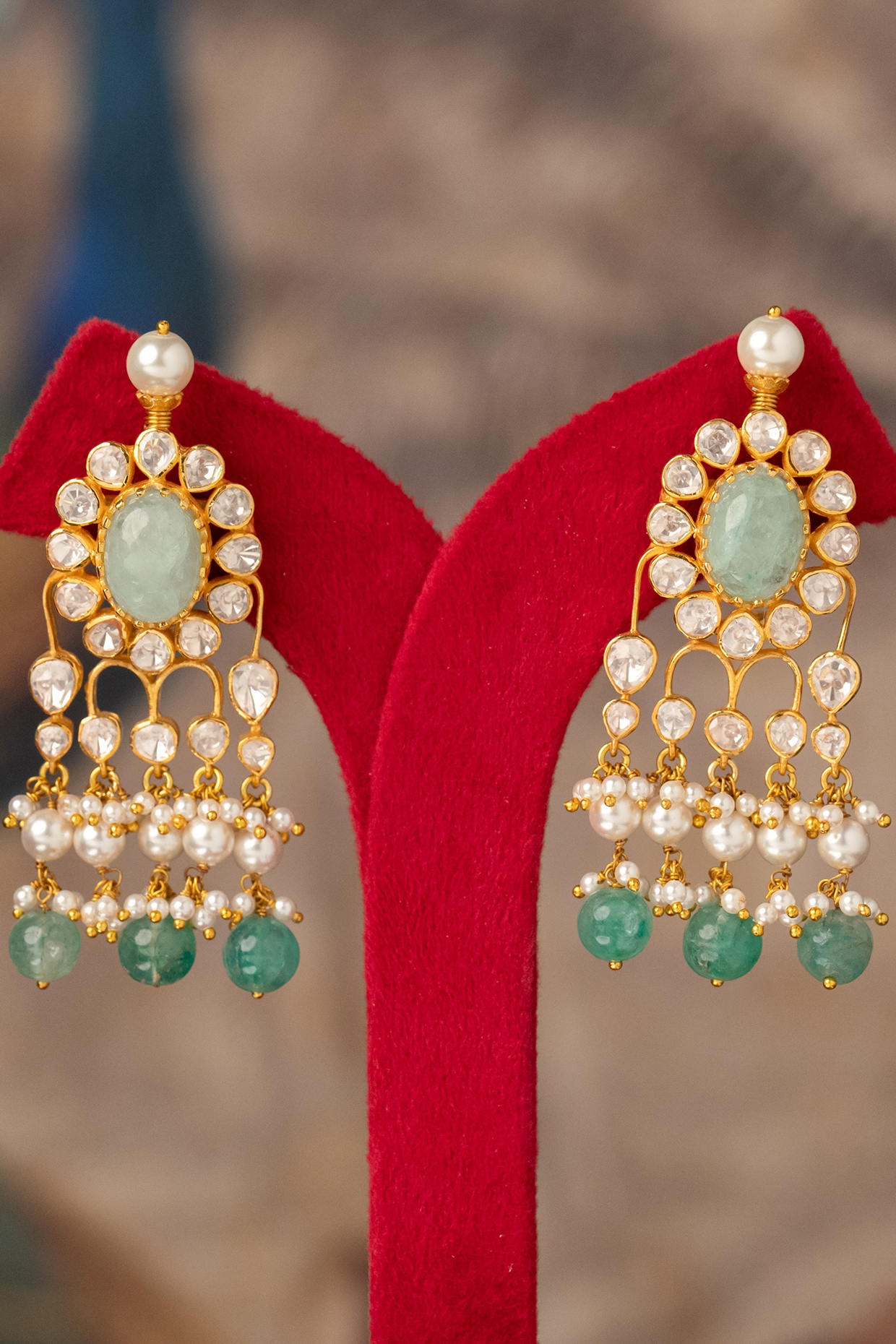 Gold Plated Russian Emerald & Kundan Polki Dangler Earrings In Sterling ...