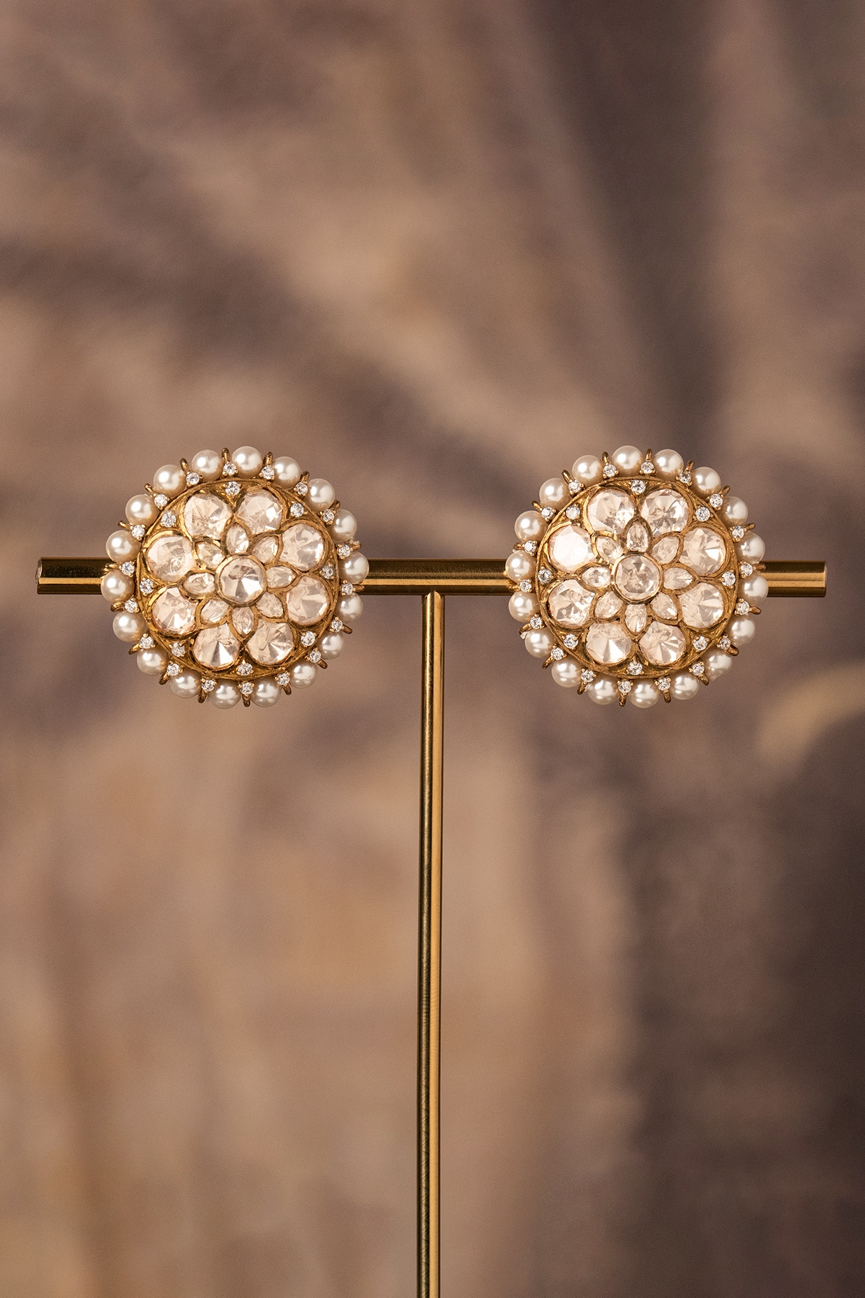 Gold Plated White Kundan Polki Stud Earrings In Sterling Silver by Varq ...