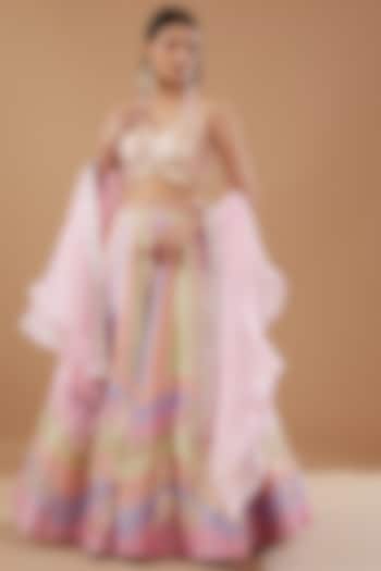 Multi Colored Dupion Raw Silk Embroidered Lehenga Set Design By Vandana