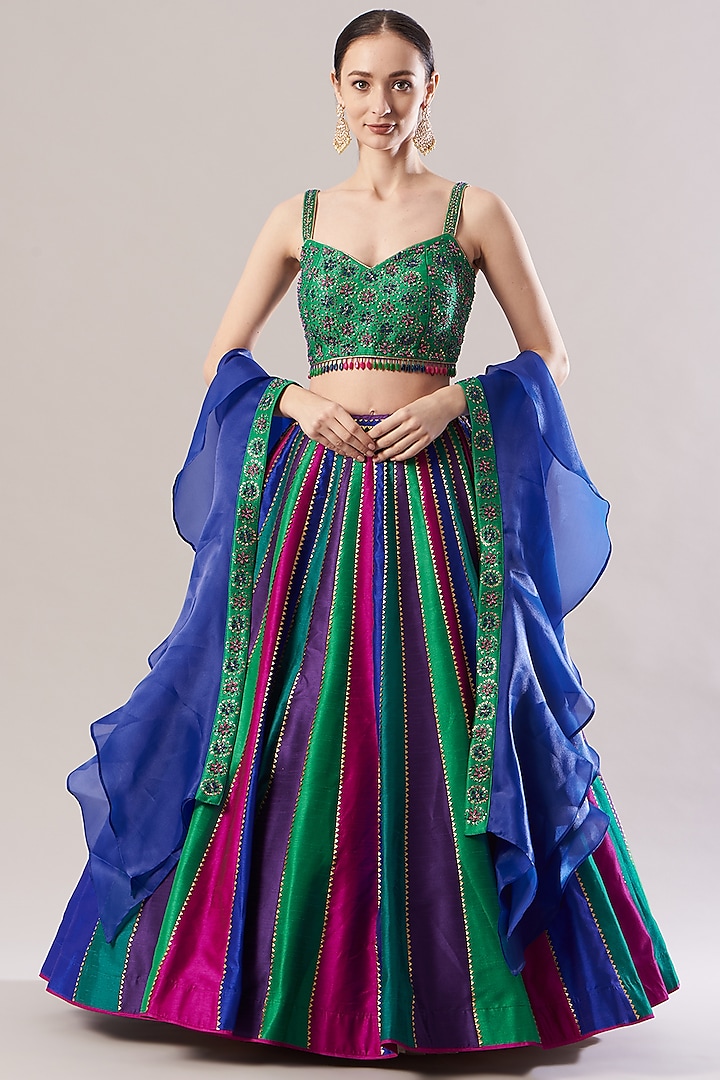 Multi Colored Dupion Silk Lehenga Set Design By Vandana Sethi At Pernia