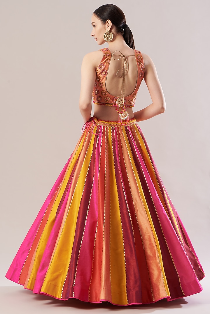 Multi-Colored Lehenga Set With Stripes Design by Vandana Sethi at ...