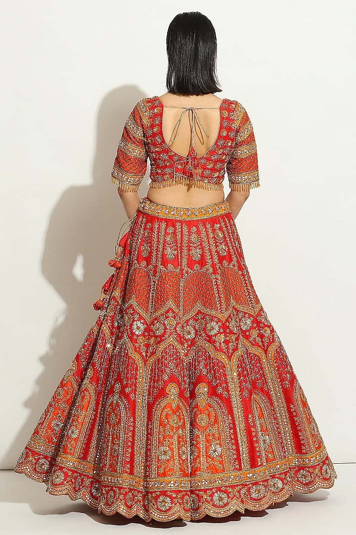Rustic Red Dupion Silk Zardosi Embroidered Lehenga Set Design by ...