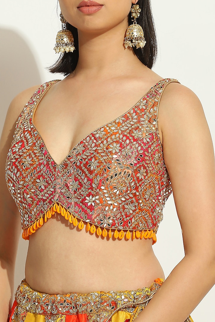 Multi Colored Brocade Mirror Embroidered Lehenga Set Design By Vandana