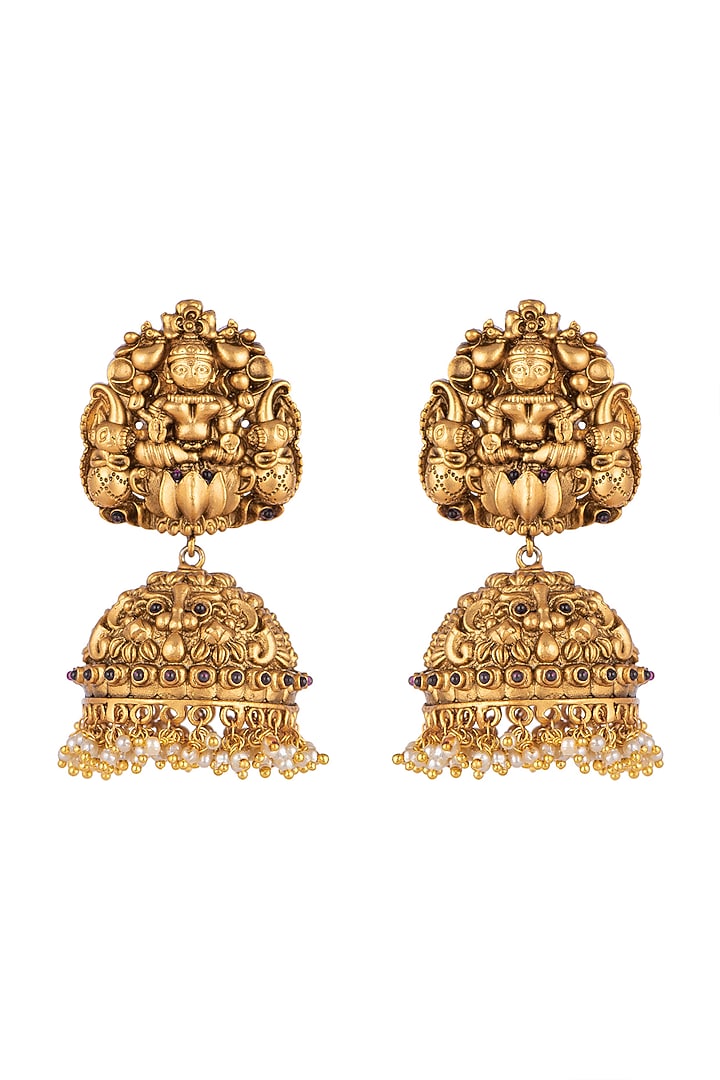 Gold Finish Temple Jhumka Earrings by VASTRAA Jewellery at Pernia's Pop ...