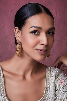 Gold Finish Kundal Polki Temple Dangler Earrings Design by VASTRAA ...