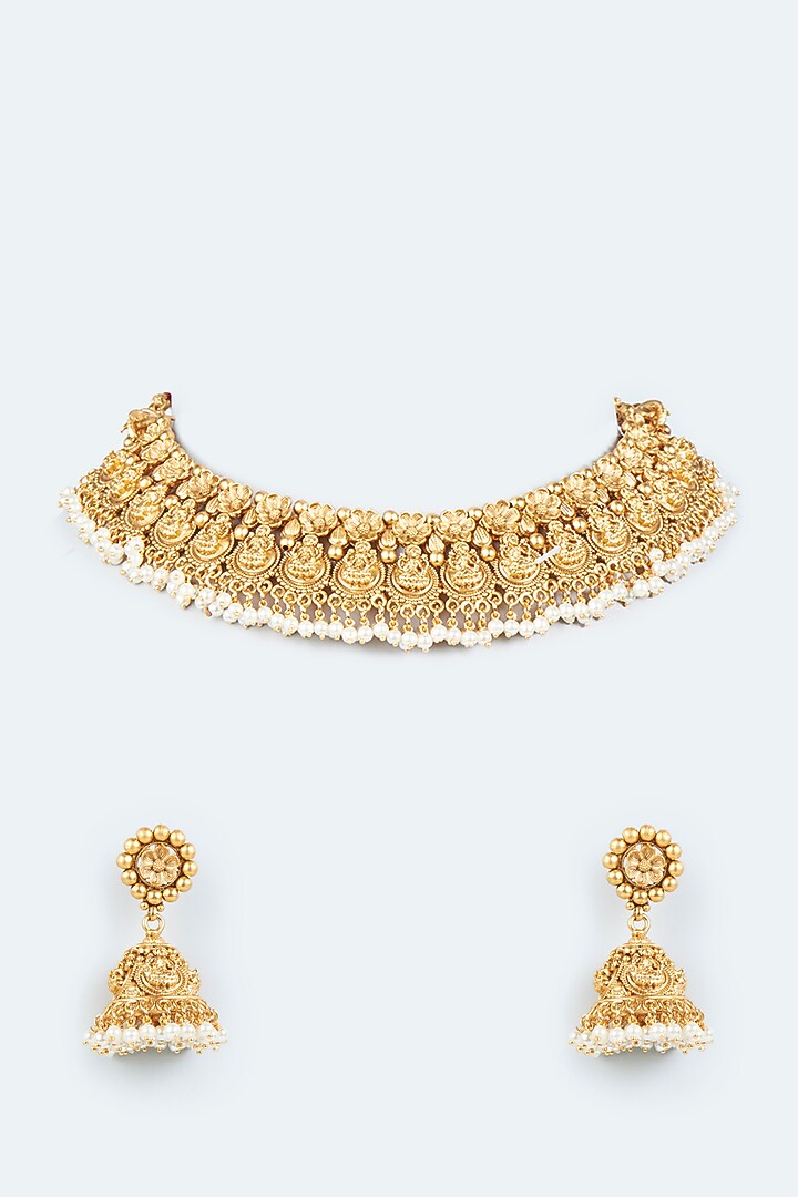 Gold Finish Necklace Set With Pearls Design by VASTRAA Jewellery at ...