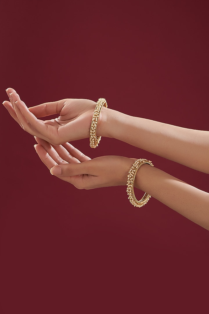 Gold Finish Temple Bangles (Set Of 2) by VASTRAA Jewellery at Pernia's ...