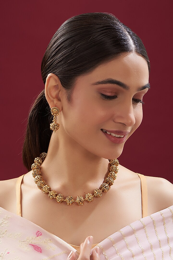 Gold Finish Kundan Polki Temple Mala set Design by VASTRAA Jewellery at ...