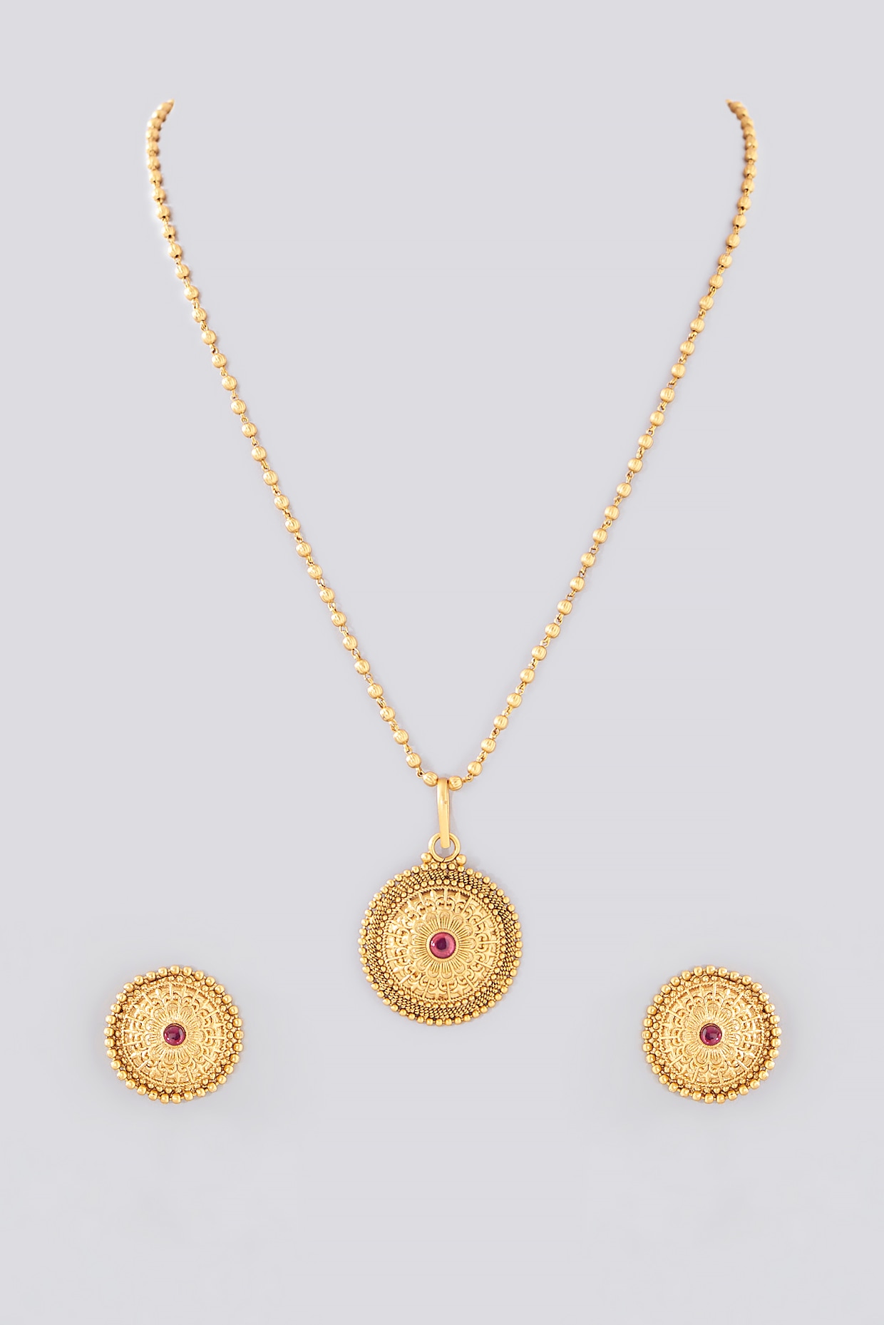 Gold Finish Ruby Temple long Necklace Set by VASTRAA Jewellery at ...