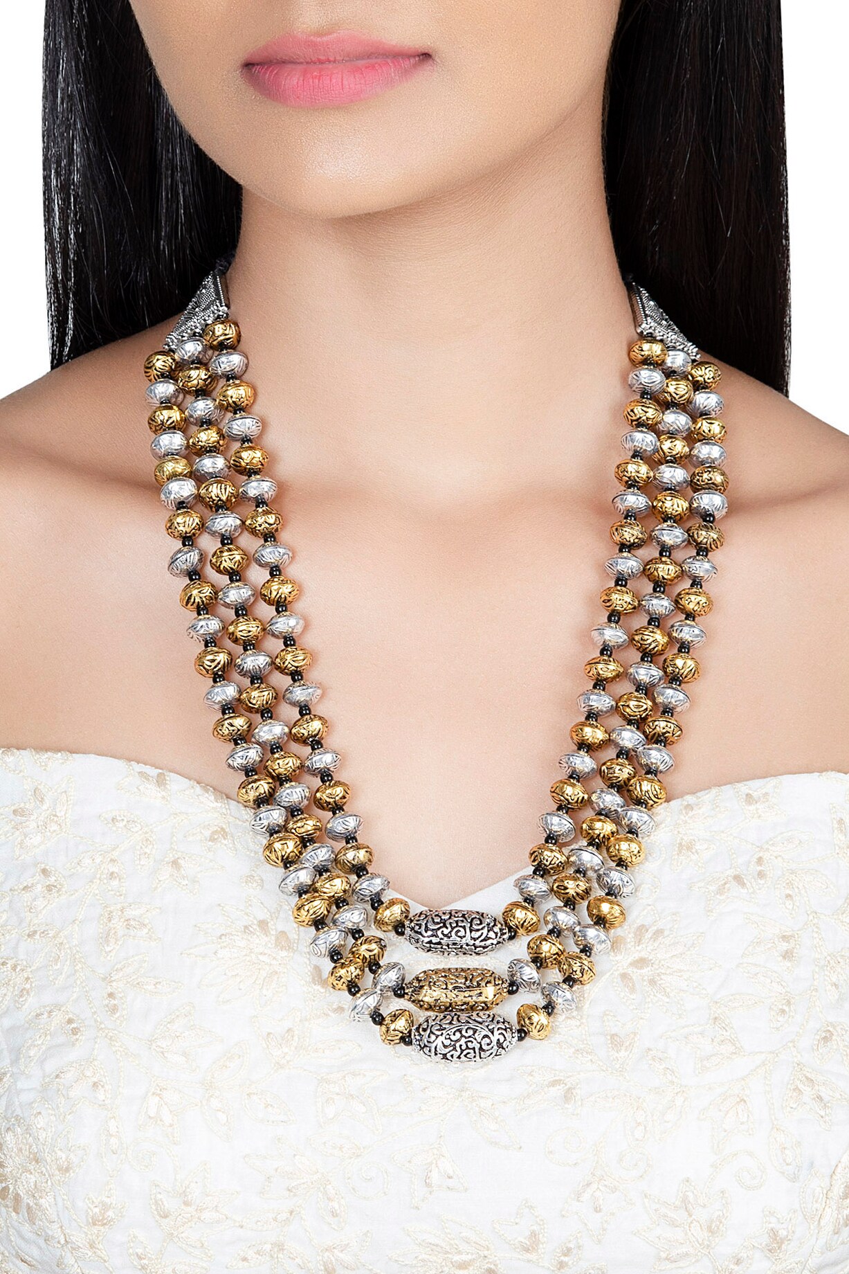 Two-Tone Finish Long Mala Necklace Design by VASTRAA Jewellery at ...