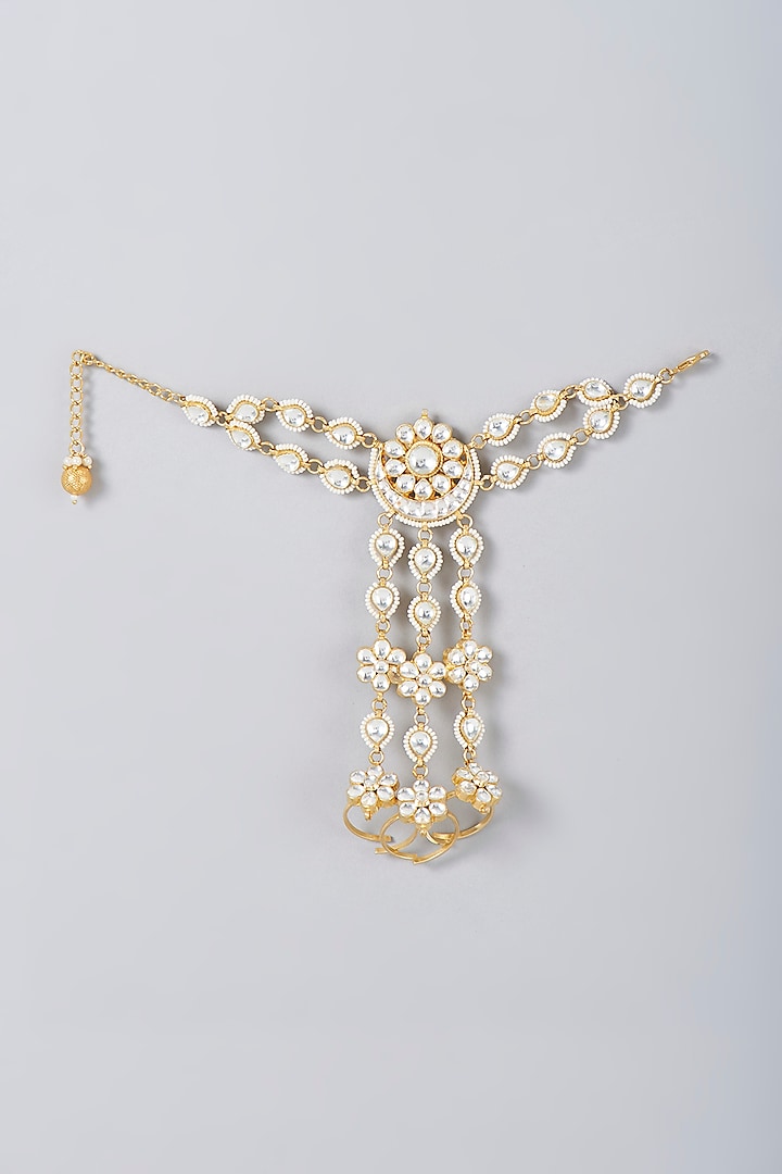 Gold Finish Kundan Polki Hathphool Design by VASTRAA Jewellery at ...