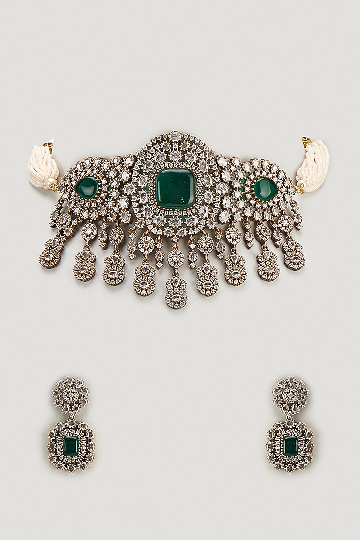 Two Tone Finish Kundan Polki & Green Stone Choker Necklace Set by ...