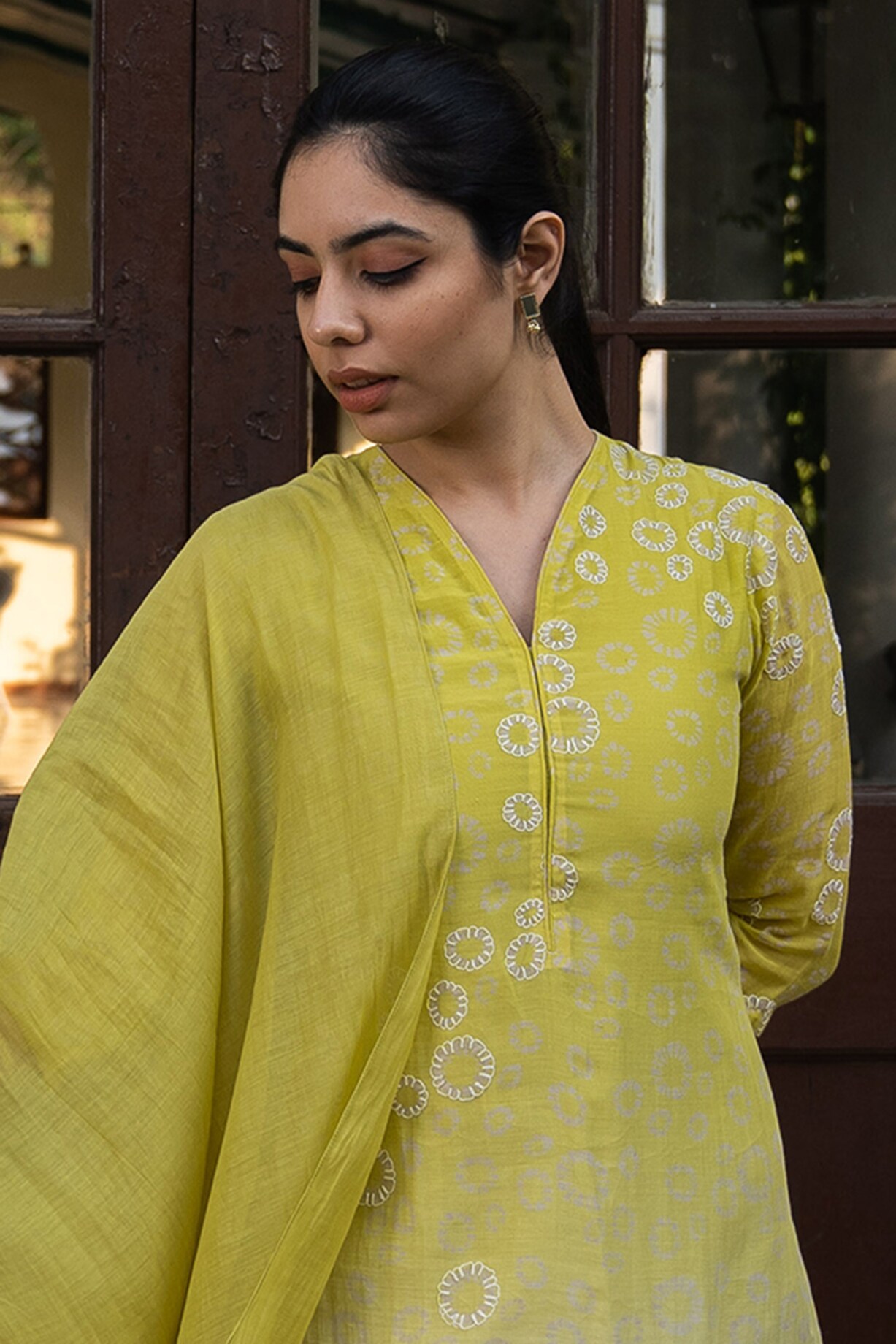 Lime Ombre Muslin Cotton Kurta Set by Vaayu at Pernia's Pop Up Shop 2025