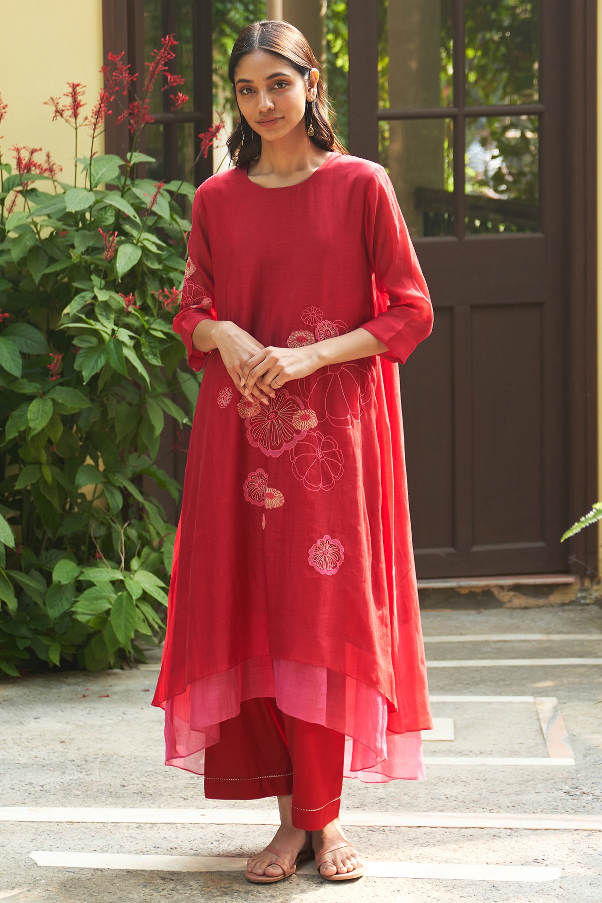 Crimson Muslin Cotton Applique Embroidered Co-ord Set by Vaayu at ...