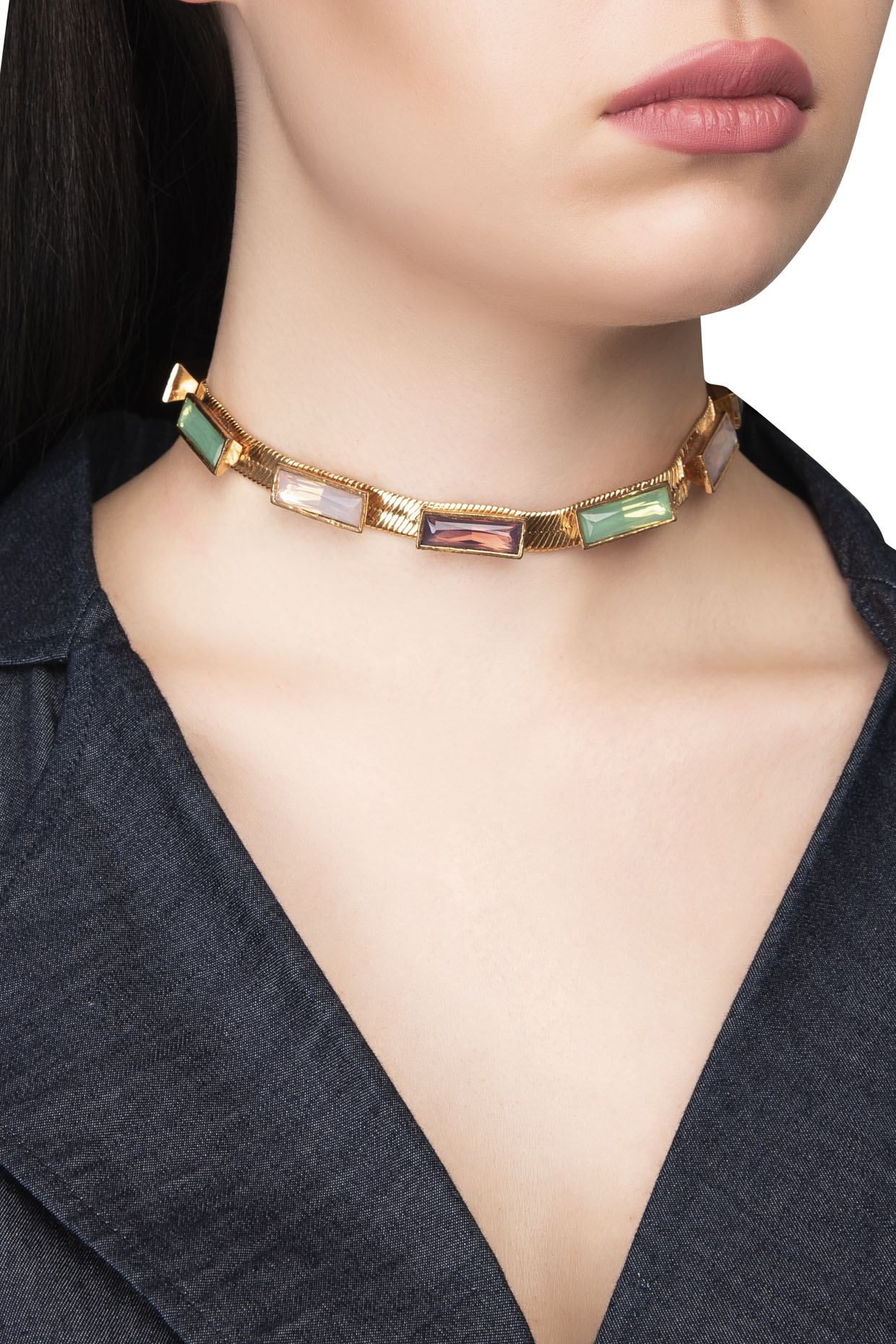 Rose gold plated candy choker with semi precious stones available only ...