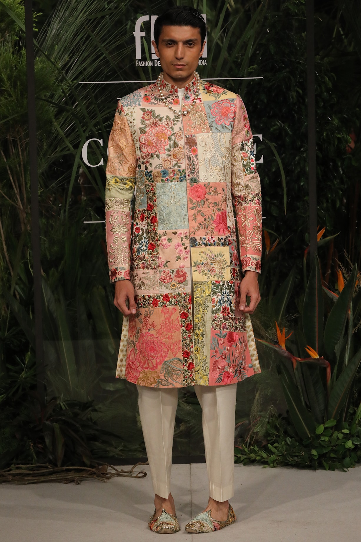 Multi-Coloured Chanderi Embroidered Upcycled Groom Sherwani Set by ...