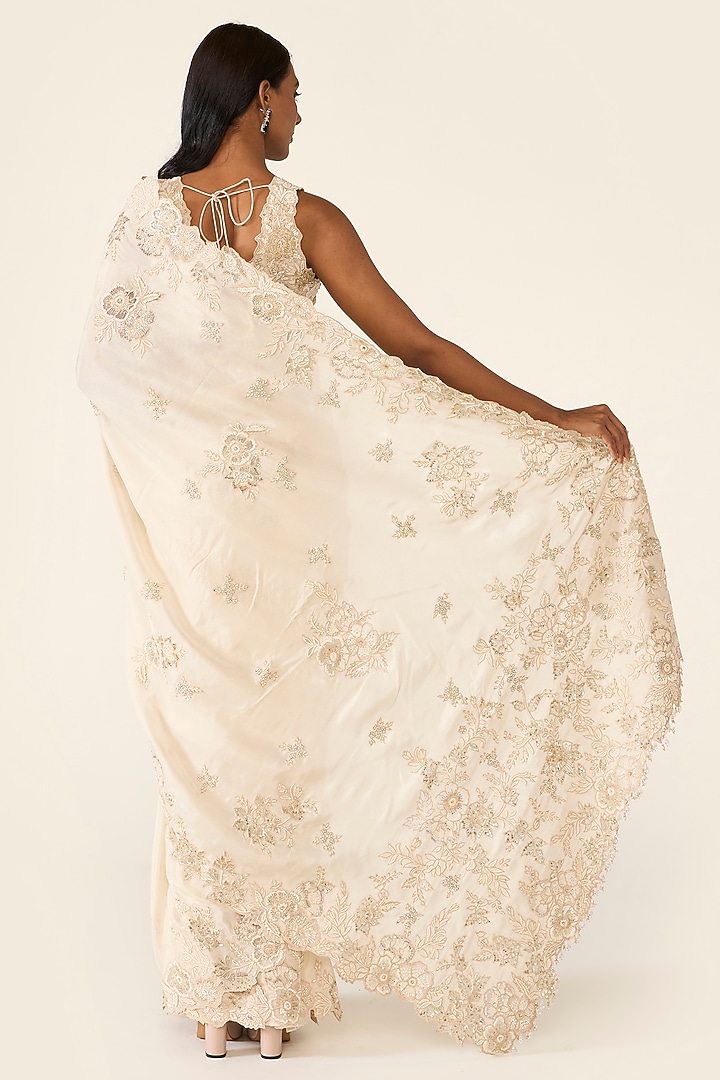 Ivory Tissue Lurex Thread Embroidered Bridal Saree Set by Varun Bahl at ...