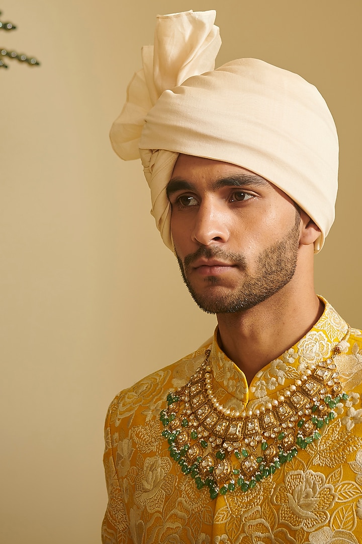 Yellow & Ivory Embroidered Groom Sherwani Set by Varun Bahl Men at ...