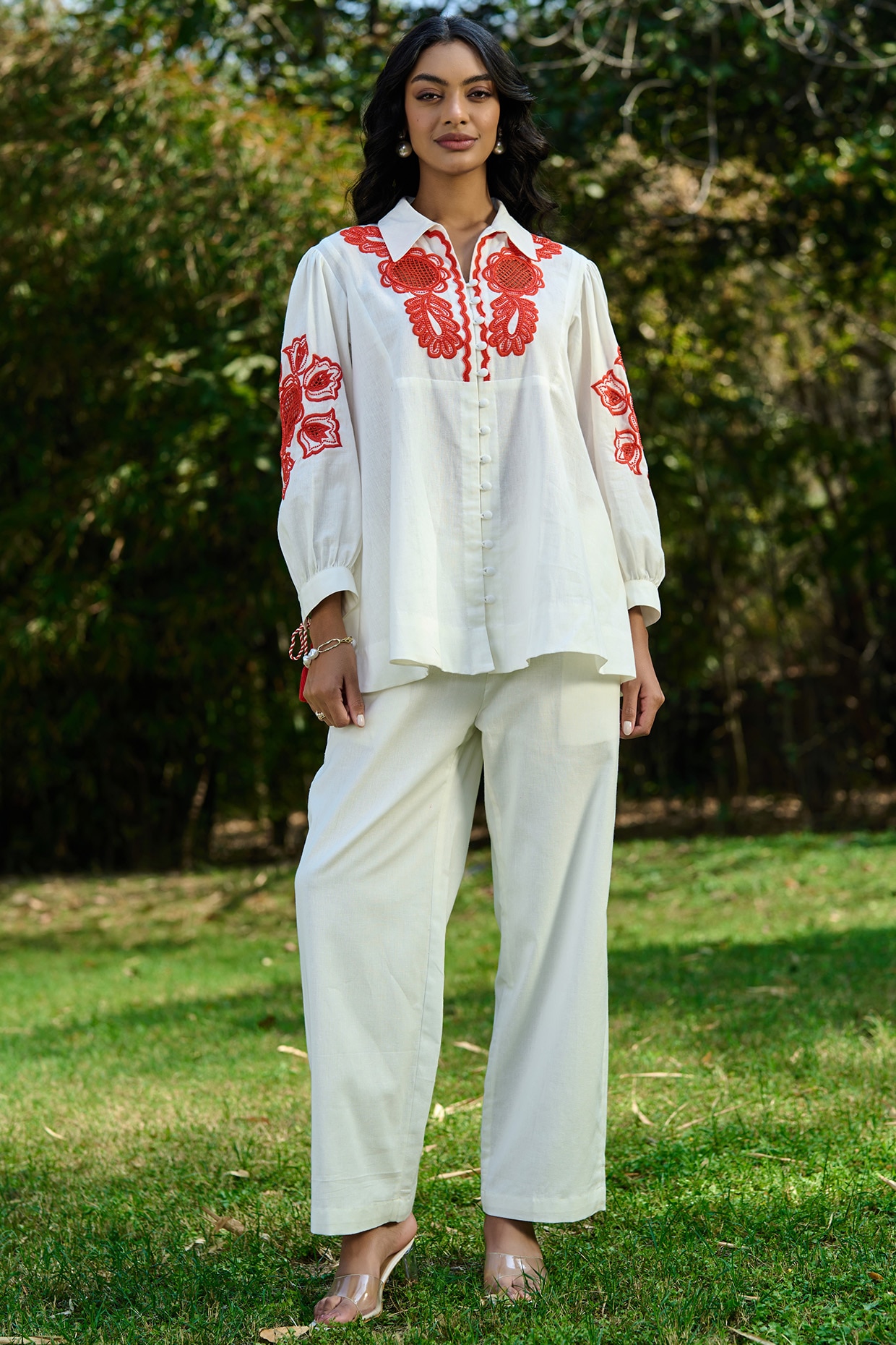 Ivory Cotton Embroidered Co-Ord Set by Verb by Pallavi Singhee at ...