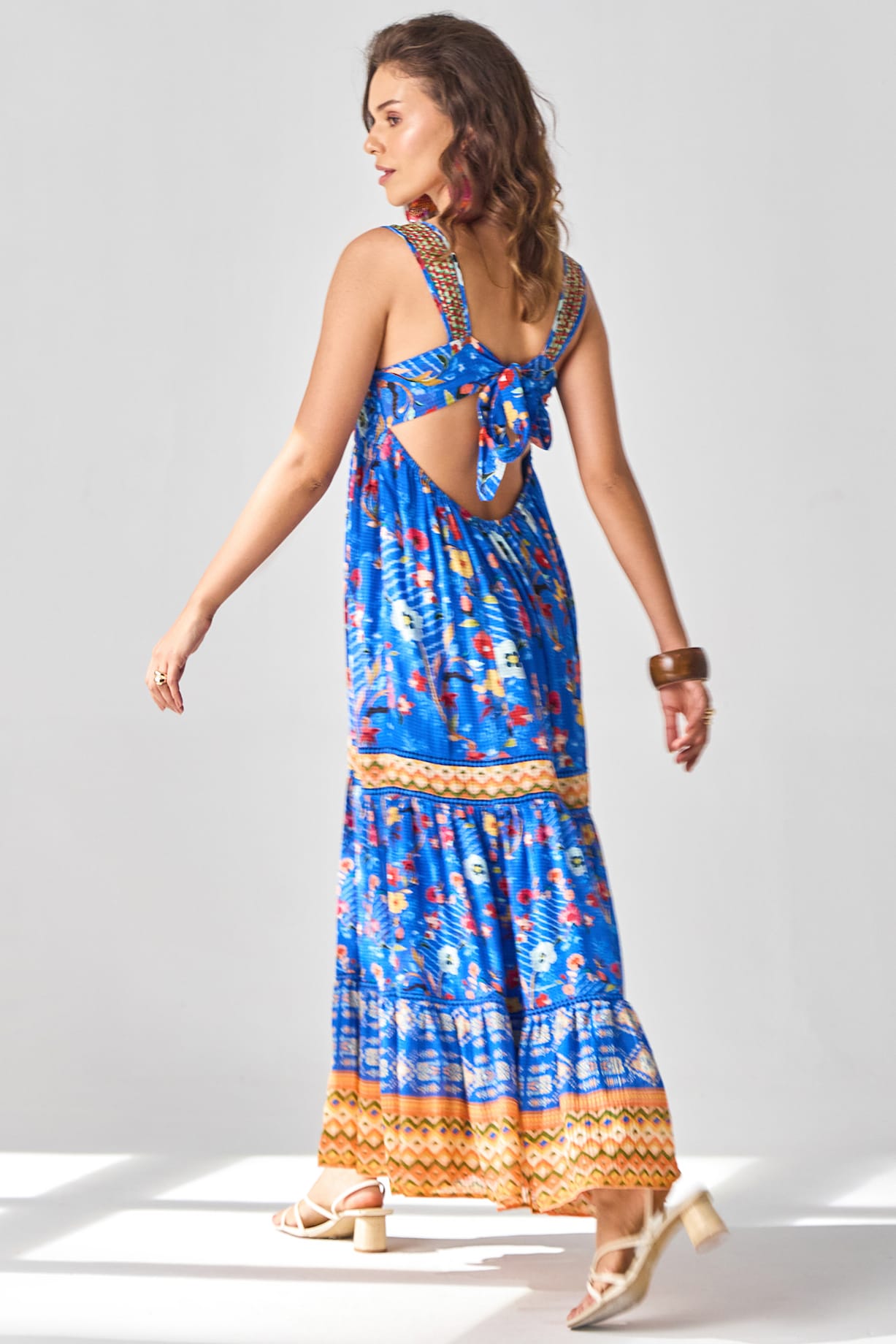Cobalt Blue Checkish Voil Floral Printed Maxi Dress by Verb by Pallavi ...