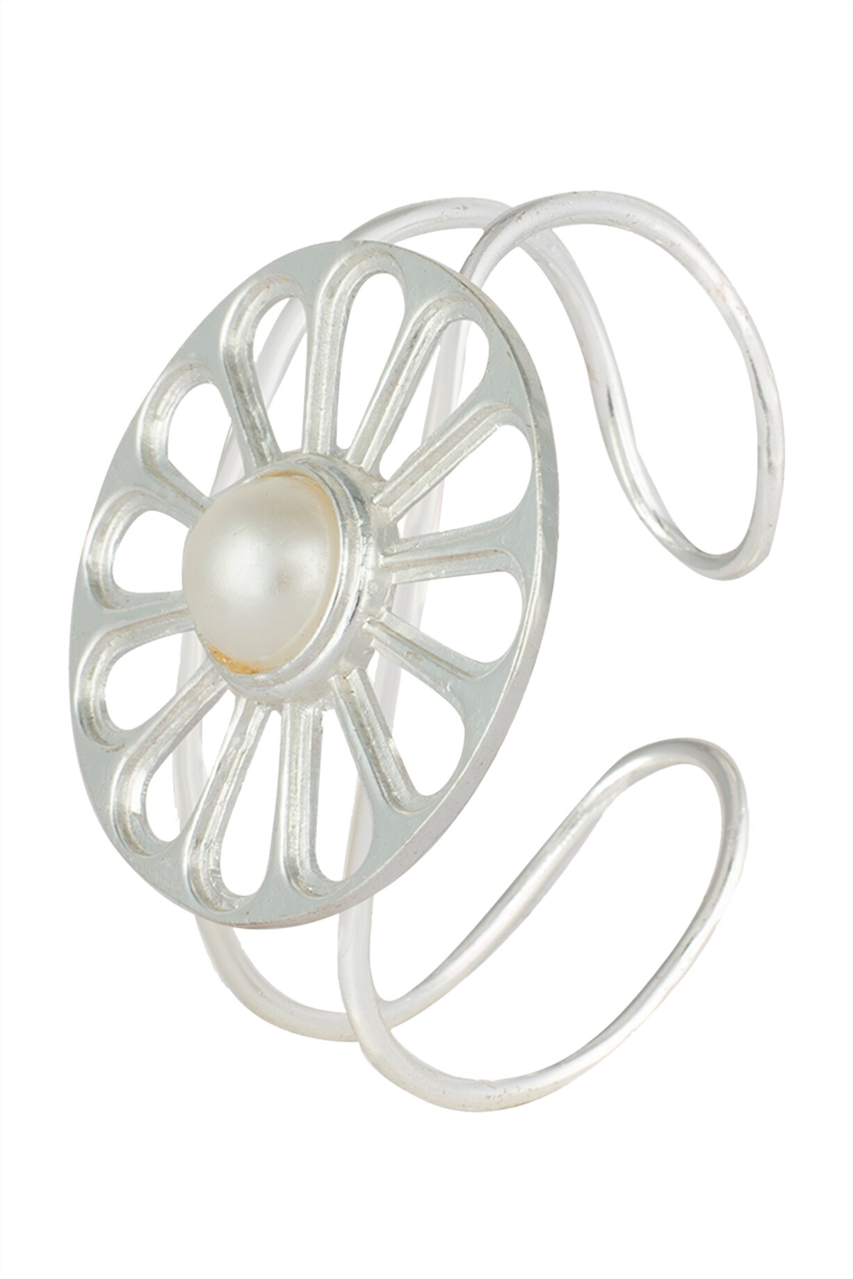 Silver plated stone wheel cuff by Valliyan by Nitya Arora at Pernia's ...