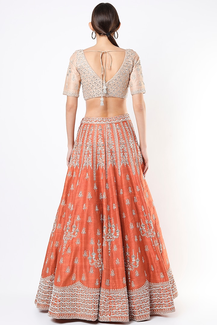 Rust Orange Embroidered Lehenga Set Design by Varun Chakkilam at Pernia ...